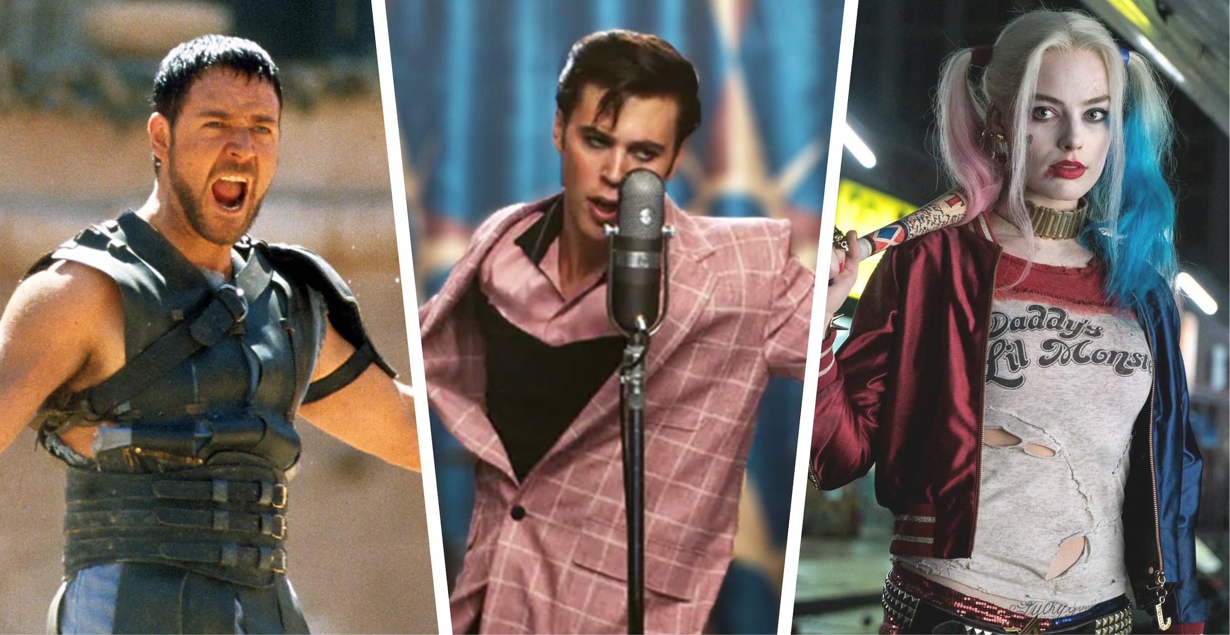 Austin Butler als Elvis, Margot Robbie als Harley Quinn en Russell ...