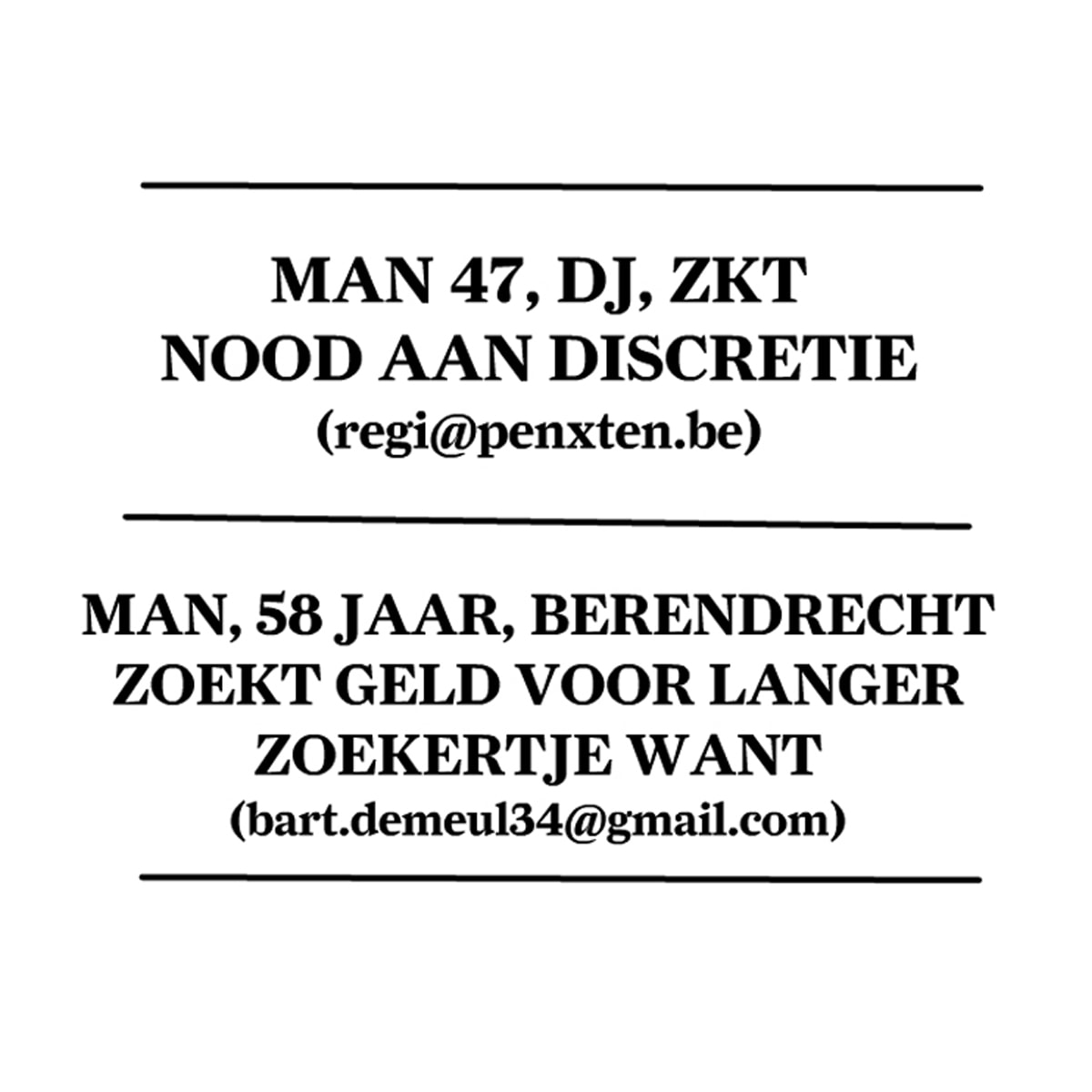 Sociaal Incapabele Michiel: zoekertjes | Humo: The Wild Site