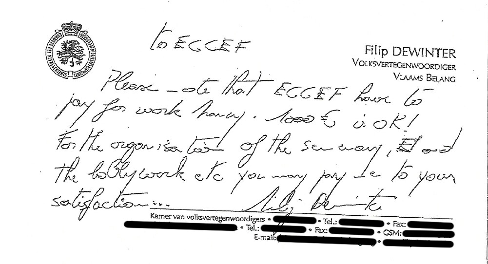 ‘Vergoed mijn lobbywerk maar naar jouw voldoening’, krabbelde hij snel ...