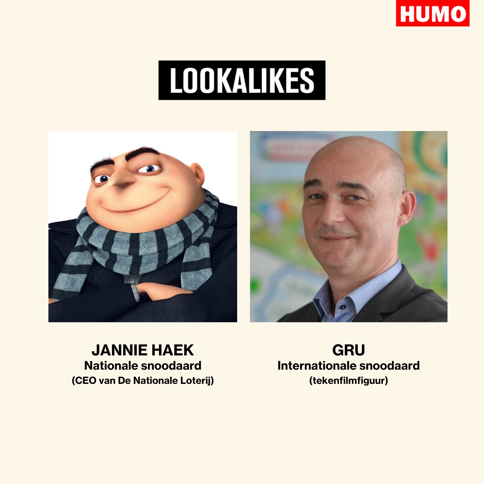 Is het Jannie Haek of toch Gru uit ‘Despicable Me’? De beste lookalikes ...